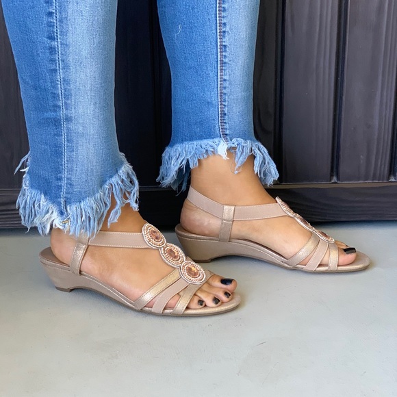 Buckle | Shoes | Decon Rose Gold Rhinestones Wedge Slingback Sandal ...